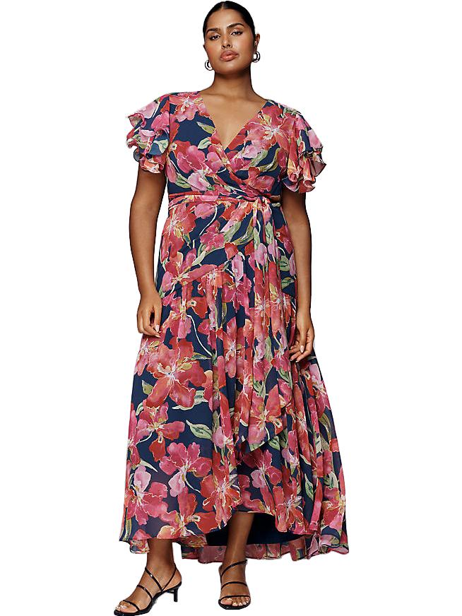 HUTCH Hutch Zola Short-Sleeve Ruffle Wrap Midi Dress